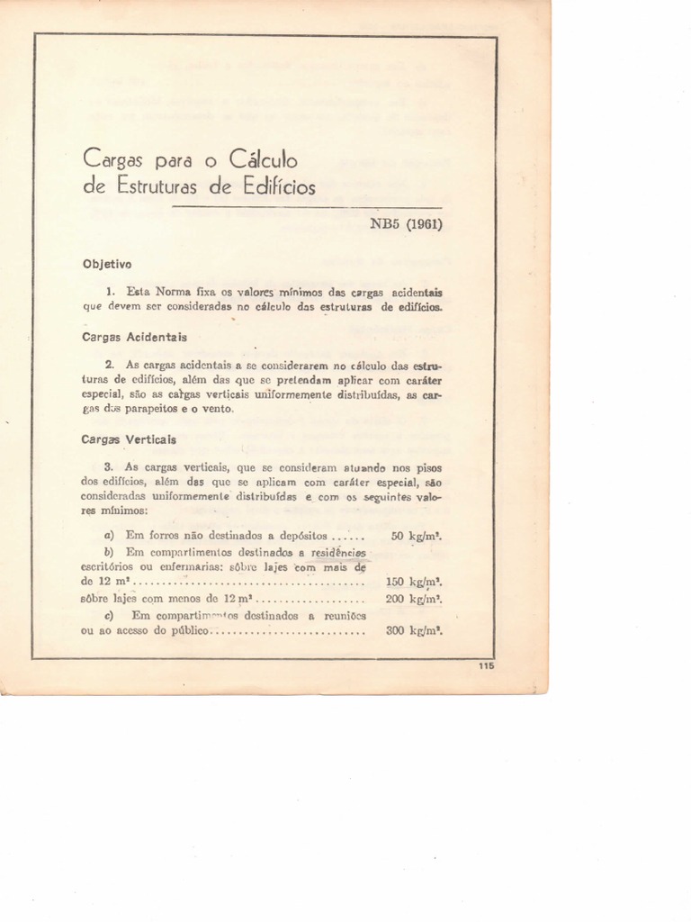 NB5 - 1961 - Cargas para o Cálculo de Estruturas de Edifícios | PDF