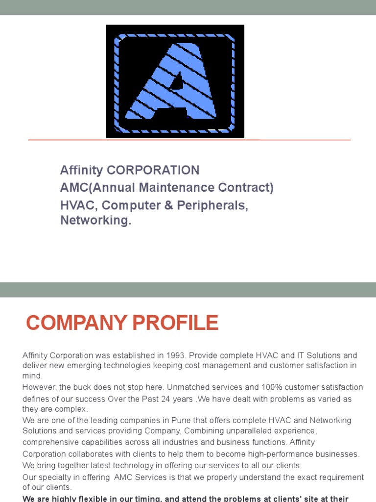 Affinity CORPORATION AMC (Annual Maintenance Contract) HVAC, Computer ...
