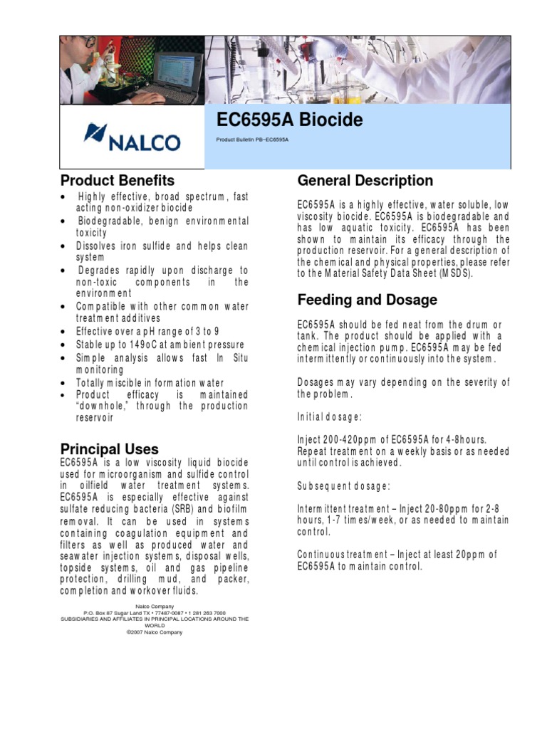 EC6595A Biocide: Product Benefits General Description | PDF | Water ...
