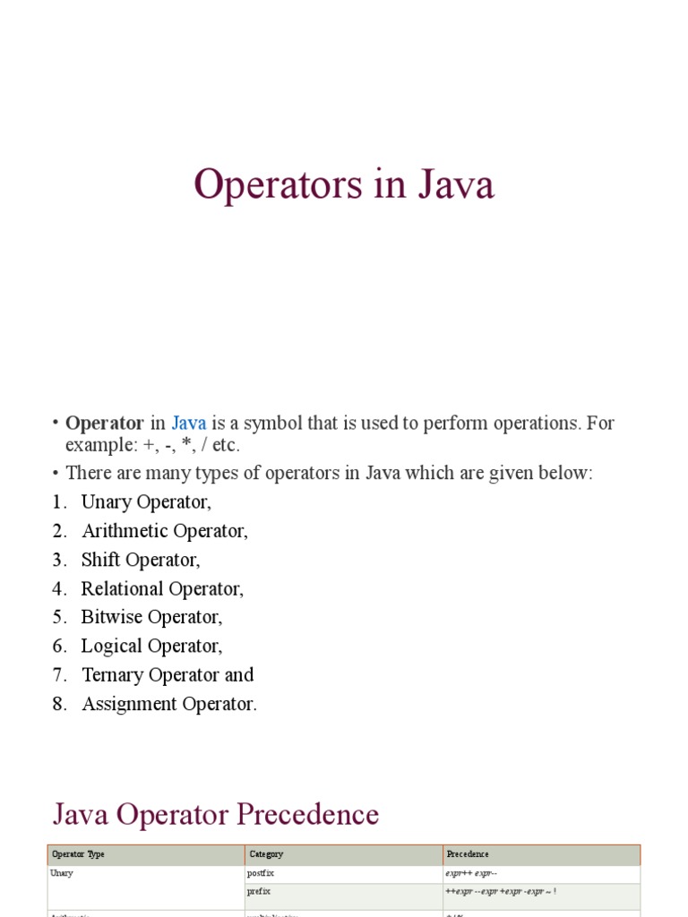 Operators in Java | Download Free PDF | Computer Engineering | Computer Programming