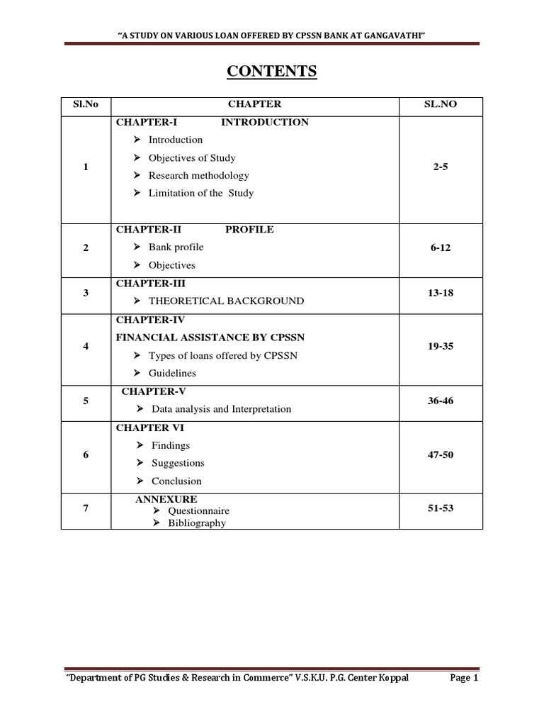 SL - No SL - No Chapter-I Introduction: "A Study On Various Loan Offered by CPSSN Bank at ...