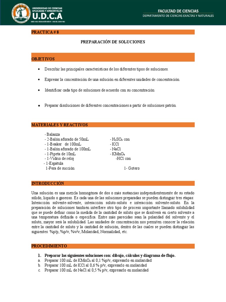 Practica 08 Preparación de SOLUCIONES | PDF | Concentración | Cantidades fisicas