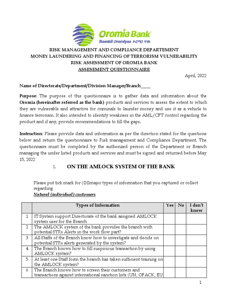 On The Amlock System of The Bank: Natural (Individual) Customers | PDF ...
