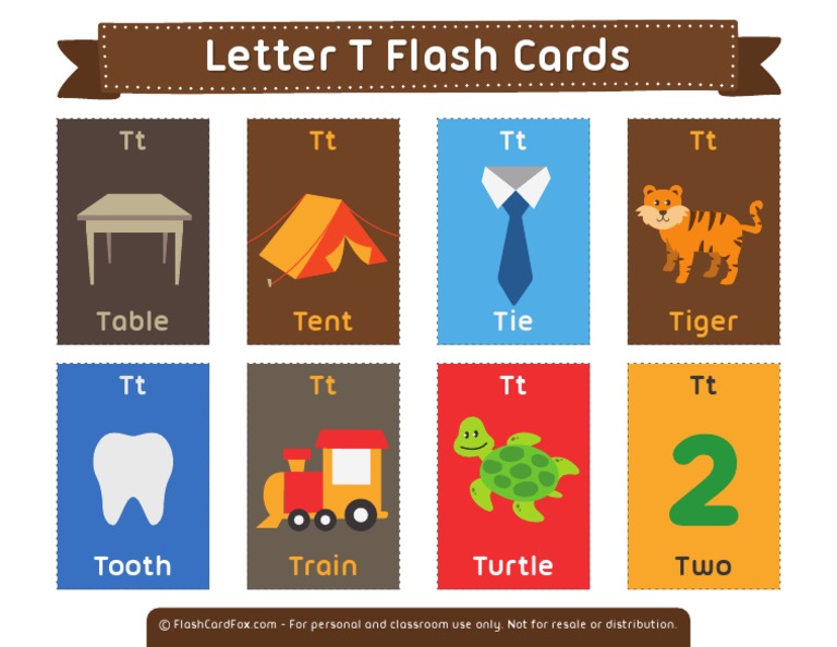 Letter T Flash Cards 2x3 | PDF