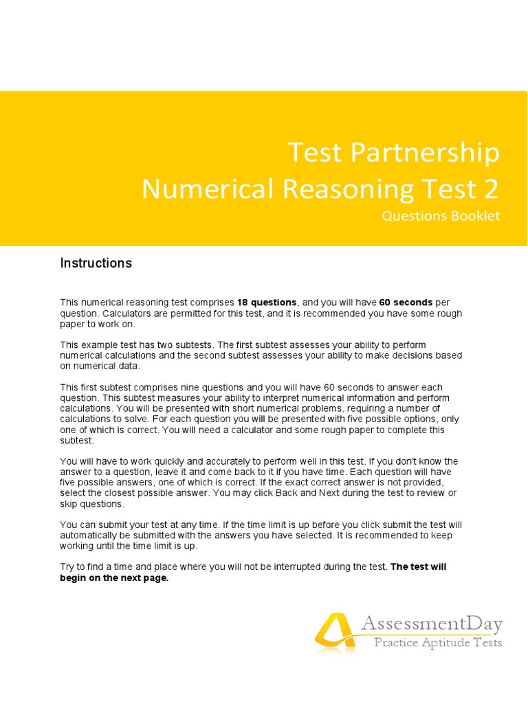 Test Partnership Numerical Reasoning Test 2: Assessmentday | PDF ...