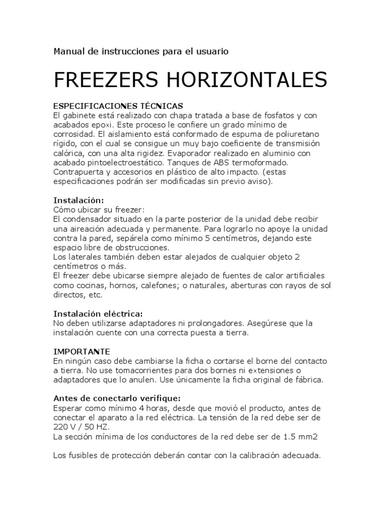 Manual Freezers Horizon Tales | PDF | Alimentos | Carne