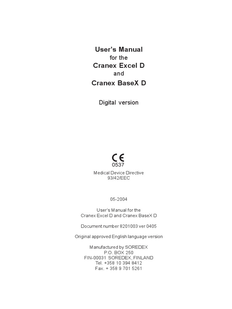 User'S Manual Cranex Excel D Cranex Basex D: For The and | PDF | Vacuum ...