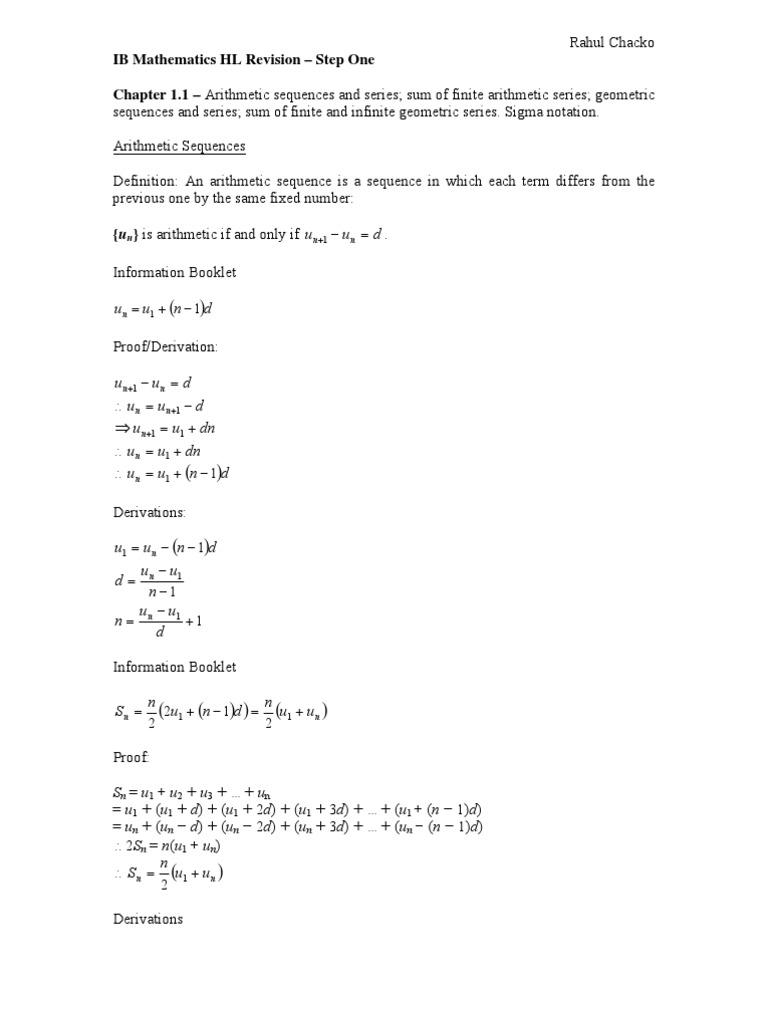 IB Math HL Revision: Sequences & Series | PDF | Trigonometric Functions | Sine
