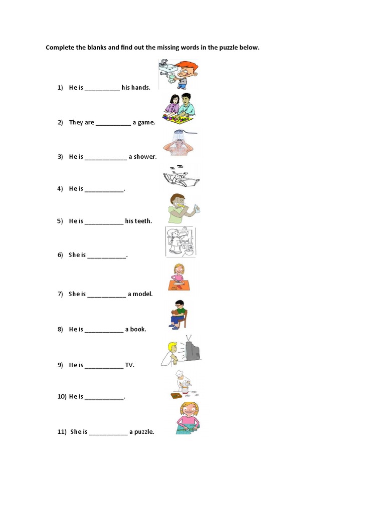 Present Continuous Worksheet Games Grammar Drills Picture Description ...