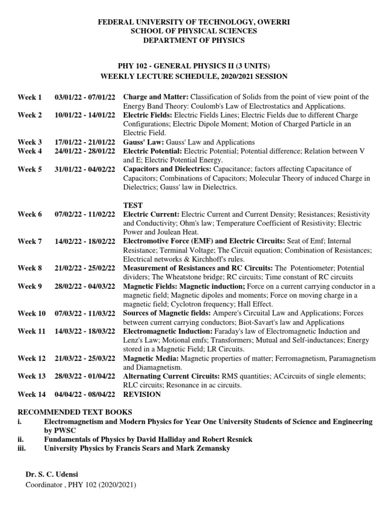 PHY 102 Course Outline | PDF | Electricity | Magnetic Field
