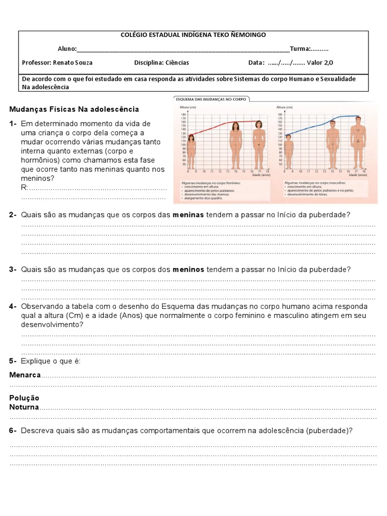 Atividade Teko 8 Ano Puberdade | PDF | Puberdade | Sistema reprodutivo