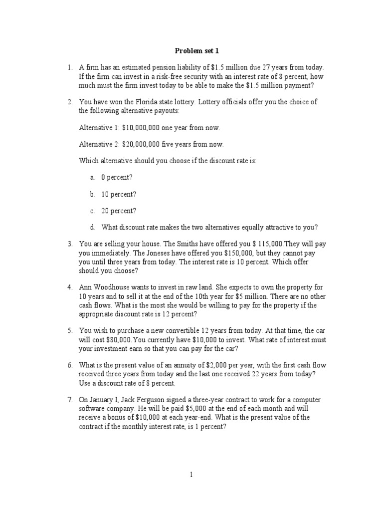 TVM Problem Set | PDF | Present Value | Loans