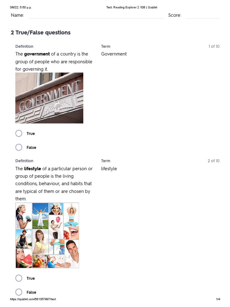 Test - Reading Explorer 2 10B - Quizlet | PDF | Cognitive Science