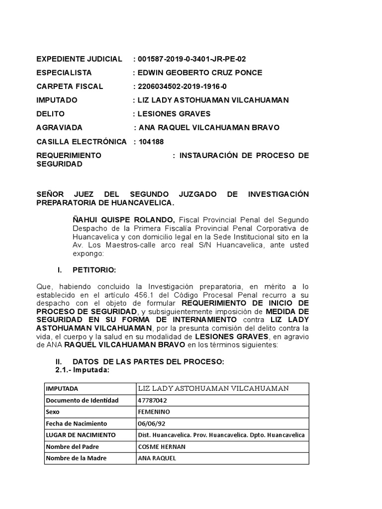 Escrito 6 Escrito Sobre Proceso de Seguridad | PDF | Esquizofrenia | Derecho penal