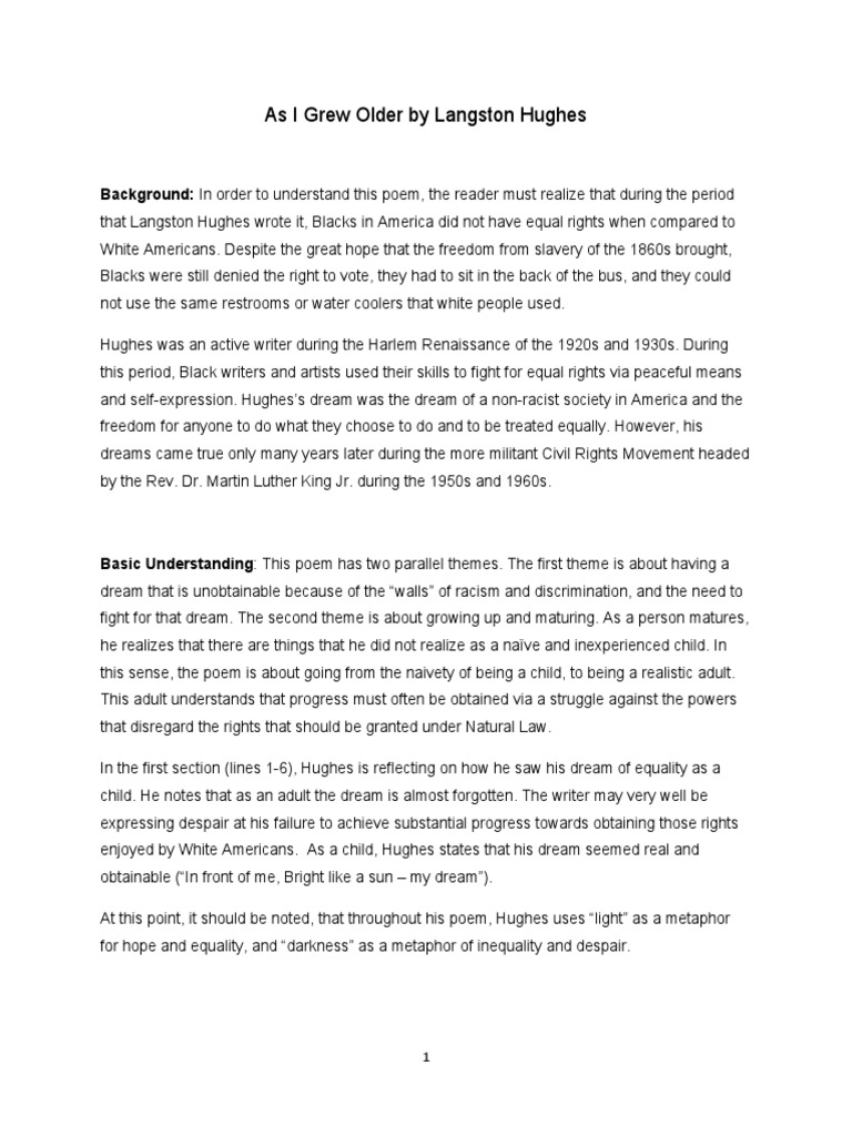 Langston Hughes' "As I Grew Older | PDF | Identity Politics | Politics ...