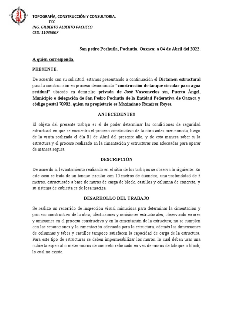 Formato De Dictamen Tecnico