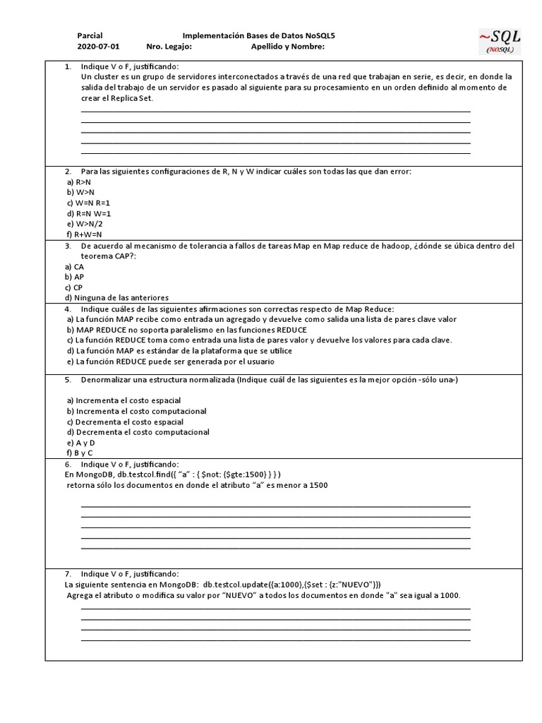 Parcial - Implementación de Bases de Datos No SQL - Enunciado - 2020-07-01 | Descargar gratis ...