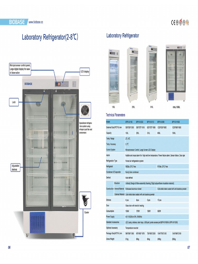 Biobase Refrigerador de Laboratorio 2 8 Grados BPR 5V Brochure | PDF