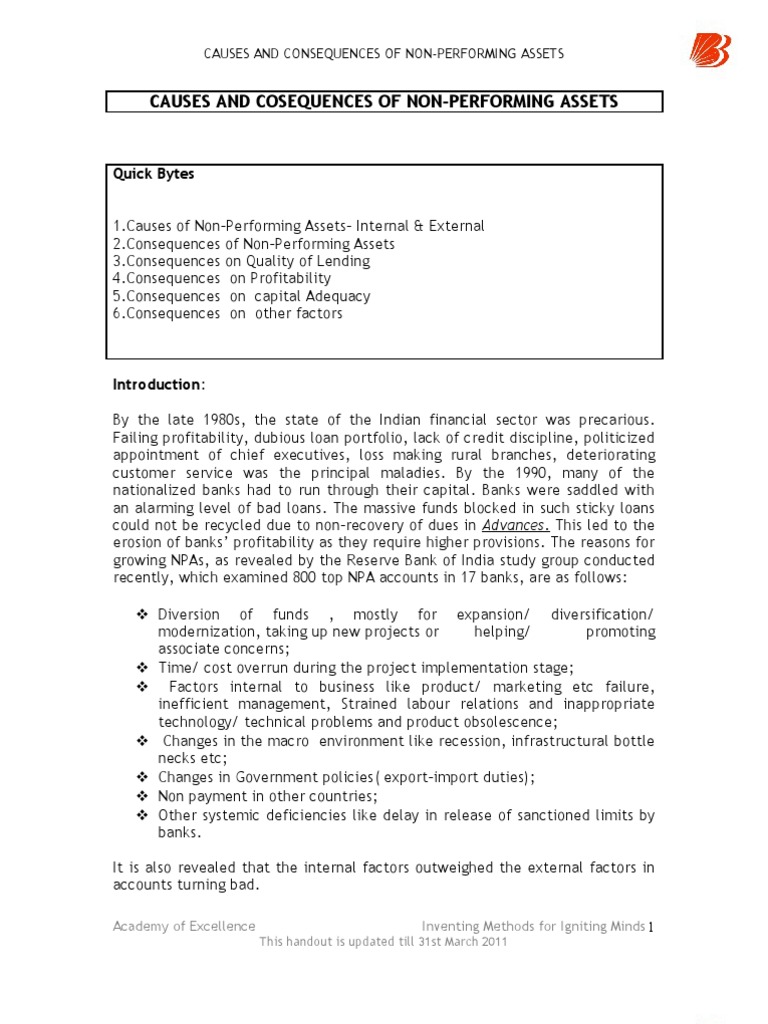 Causes of Non-Performing Assets | PDF | Capital Requirement | Banks