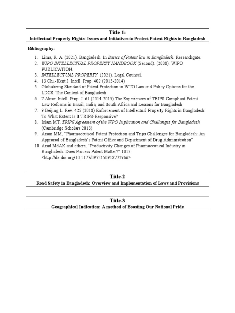 Title-1:: Intellectual Property Rights: Issues and Initiatives To ...