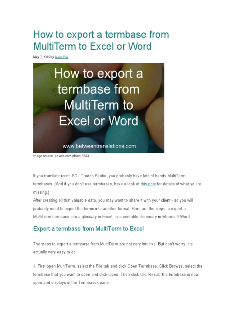 How To Export A Termbase From MultiTerm To Excel or Word | PDF | Microsoft Excel | Software
