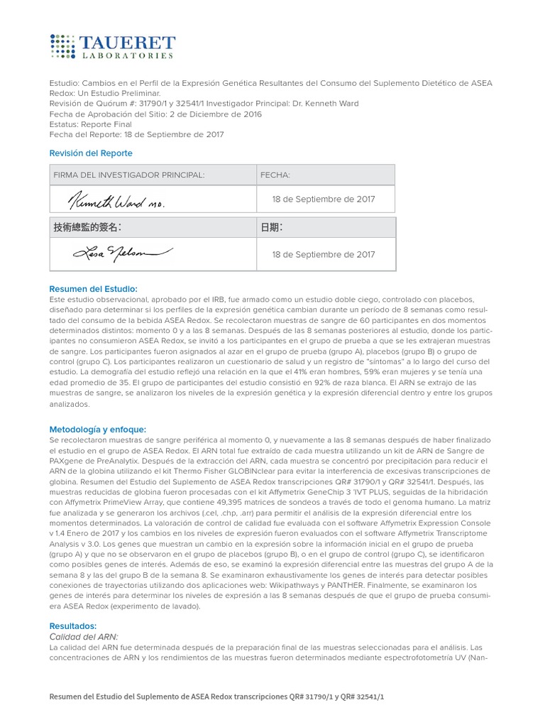 Estudio de Genes ASEA - Taueret Labs | PDF | Transducción de señales ...