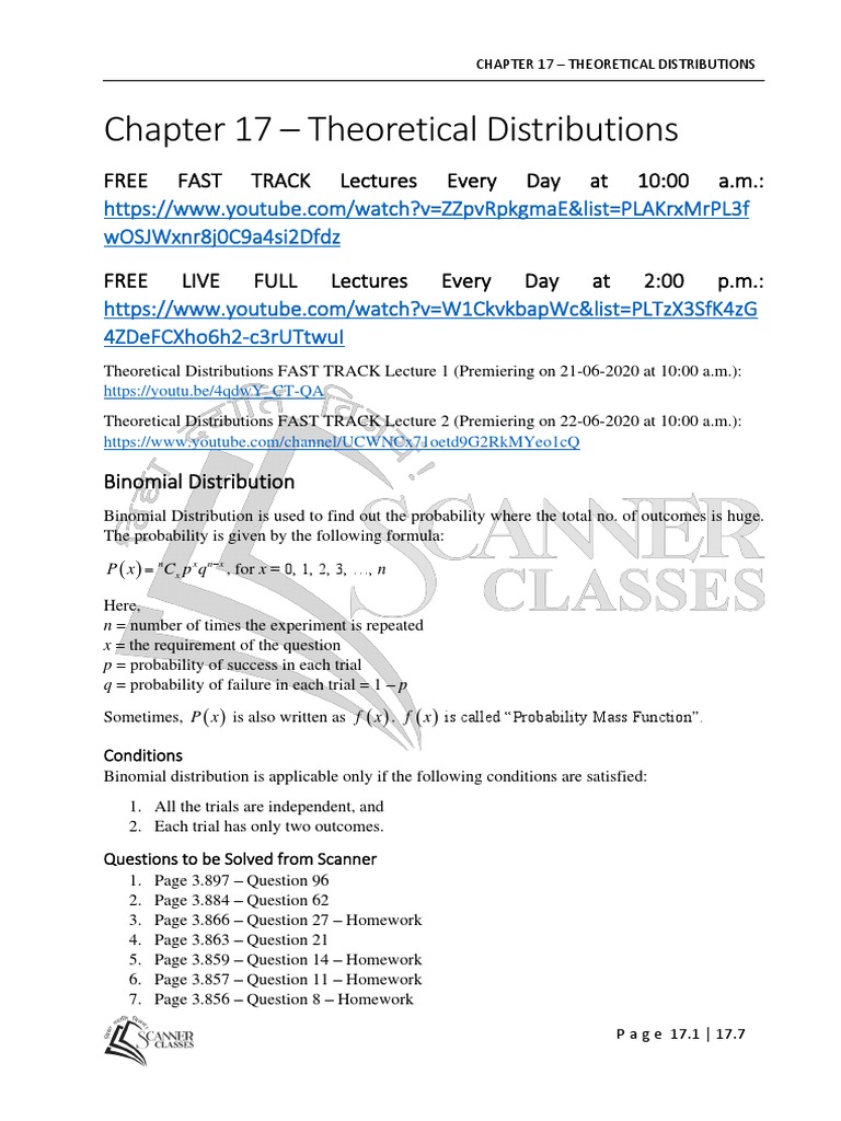 Theoretical Distributions - Revision Notes | PDF | Poisson Distribution ...