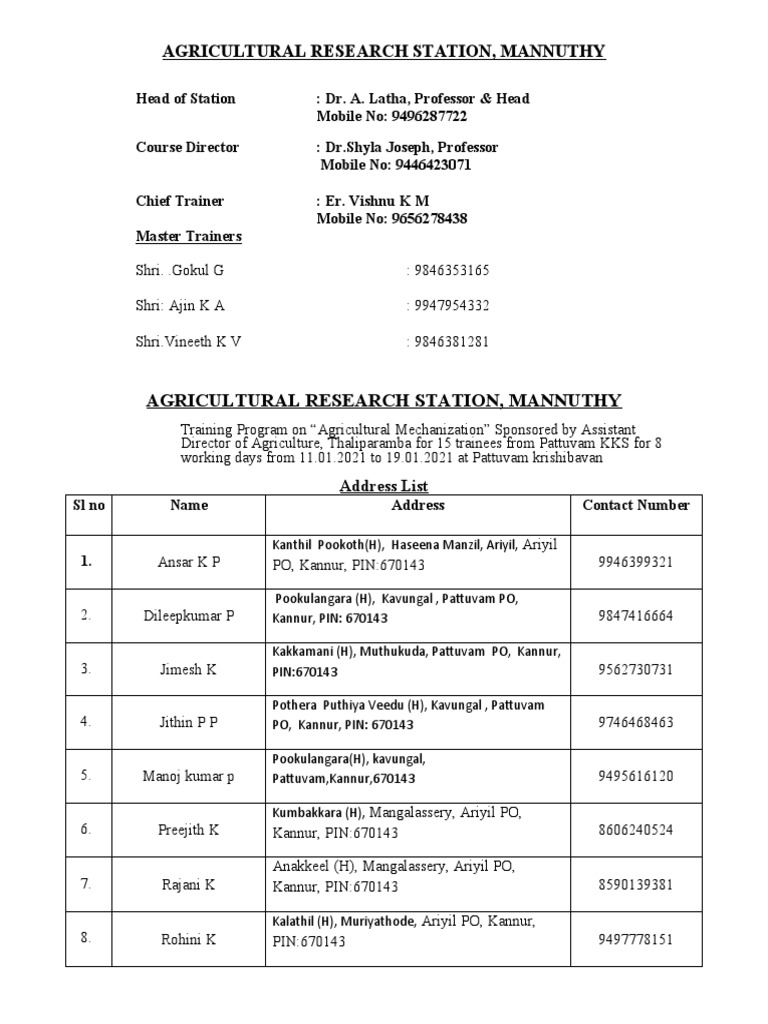 Address List-Pattuvam | PDF