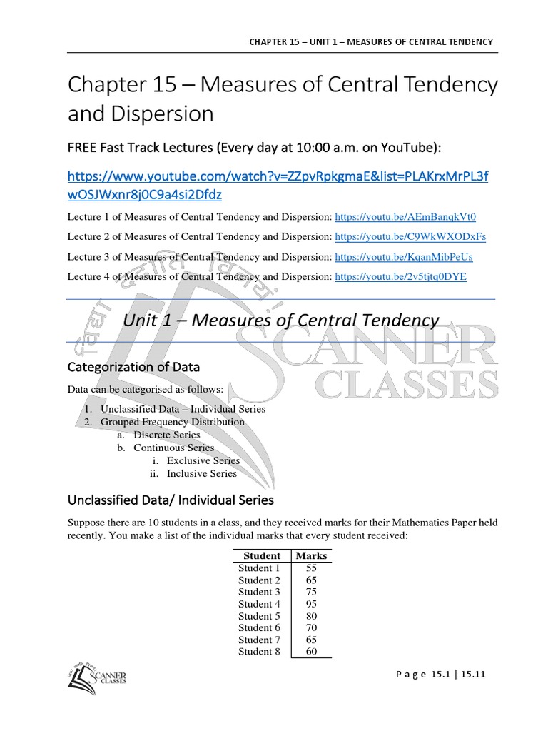 Revision Notes Measures Of Central Tendency And Dispersion Pdf Standard Deviation Mean