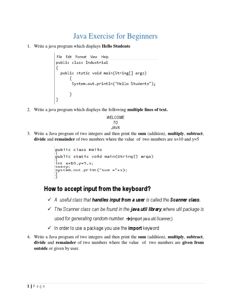 Java Exercise For Beginners: How To Accept Input From The Keyboard? | PDF | Java (Programming ...
