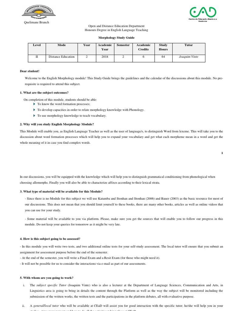 MORPHOLOGY STUDY GUIDE 2018 | PDF | Morphology (Linguistics) | Word