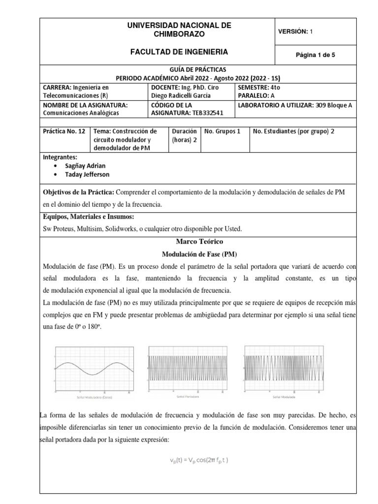 Práctica 12 Modulador y Demodulador PM | PDF | Modulación | Modulación ...