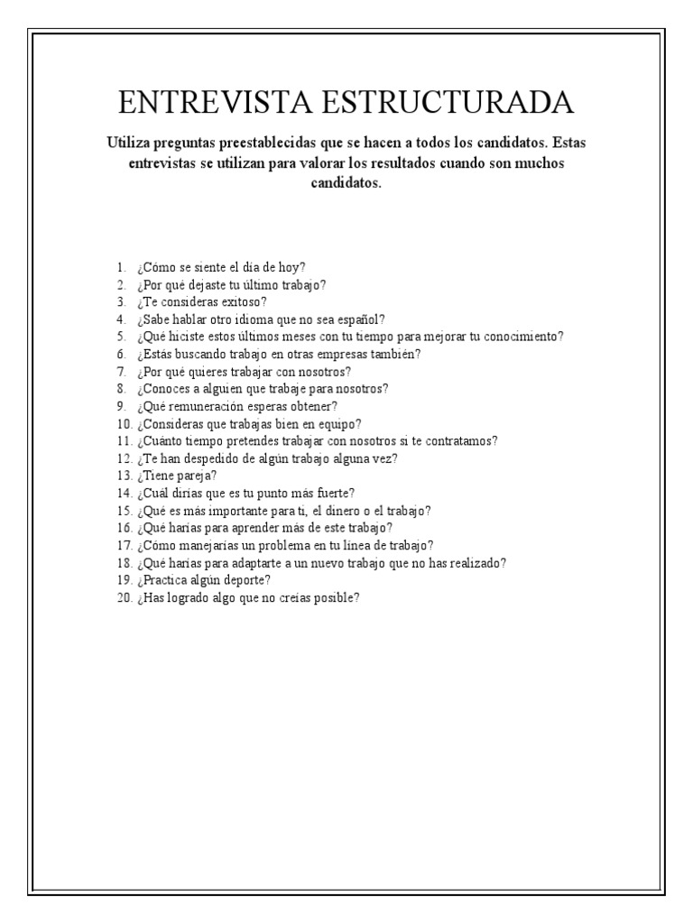 Entrevista Estructurada | PDF