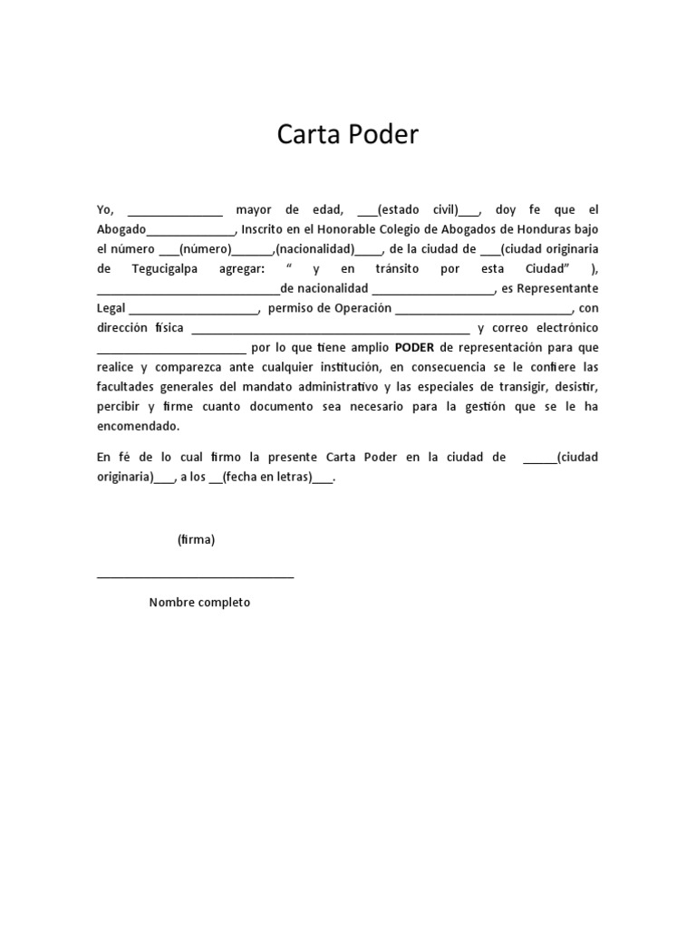Carta Poder Acreditando A Un Representante Legal | PDF