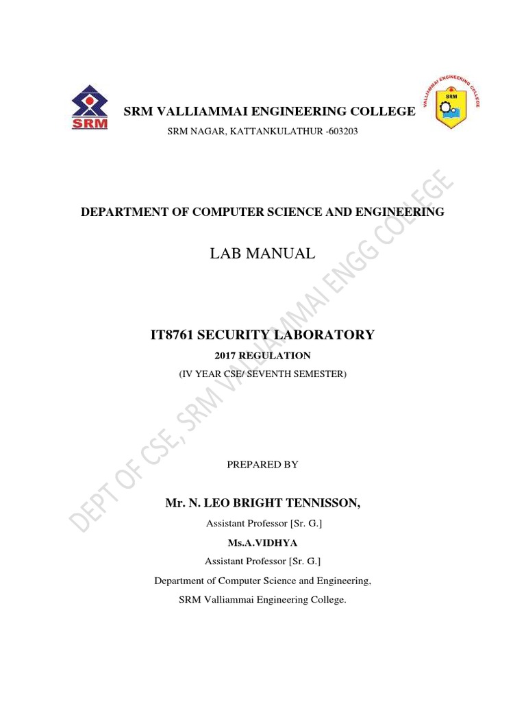 IT8761-Security Lab Valliammai 2017R With Viva | PDF | Encryption | Cryptography