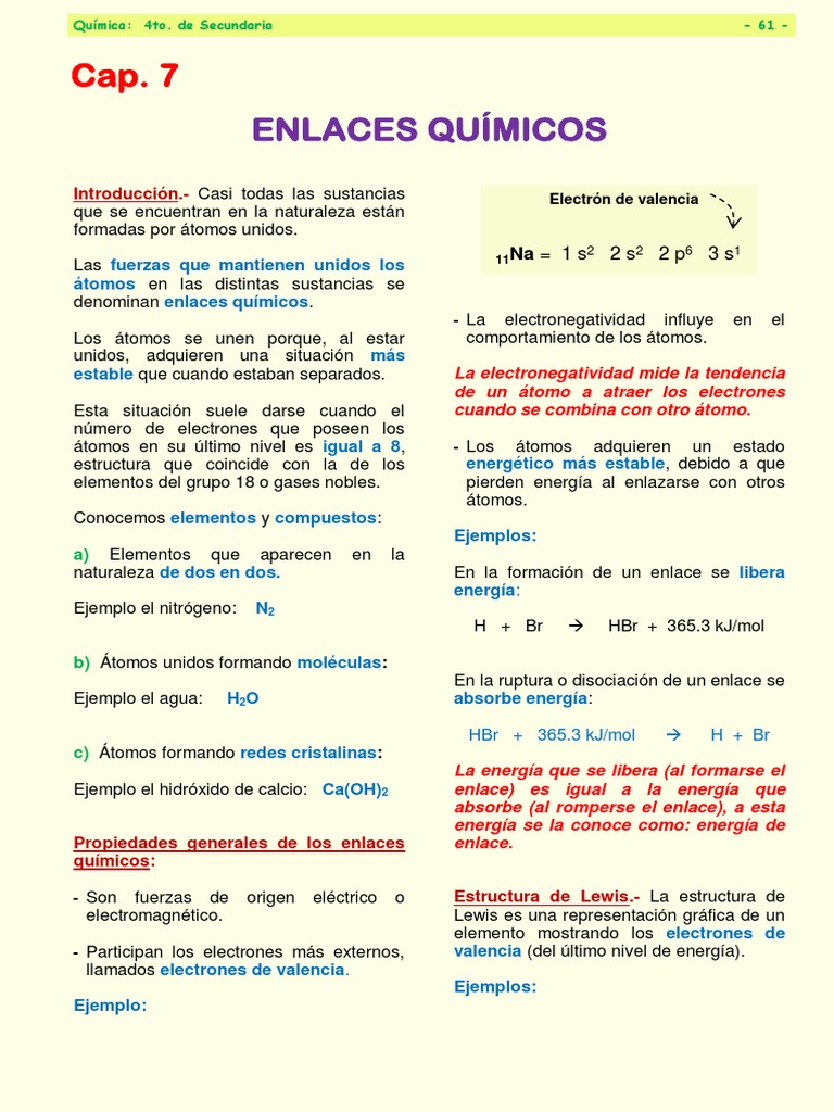 Tipos y características de enlaces químicos | PDF | Enlace químico ...