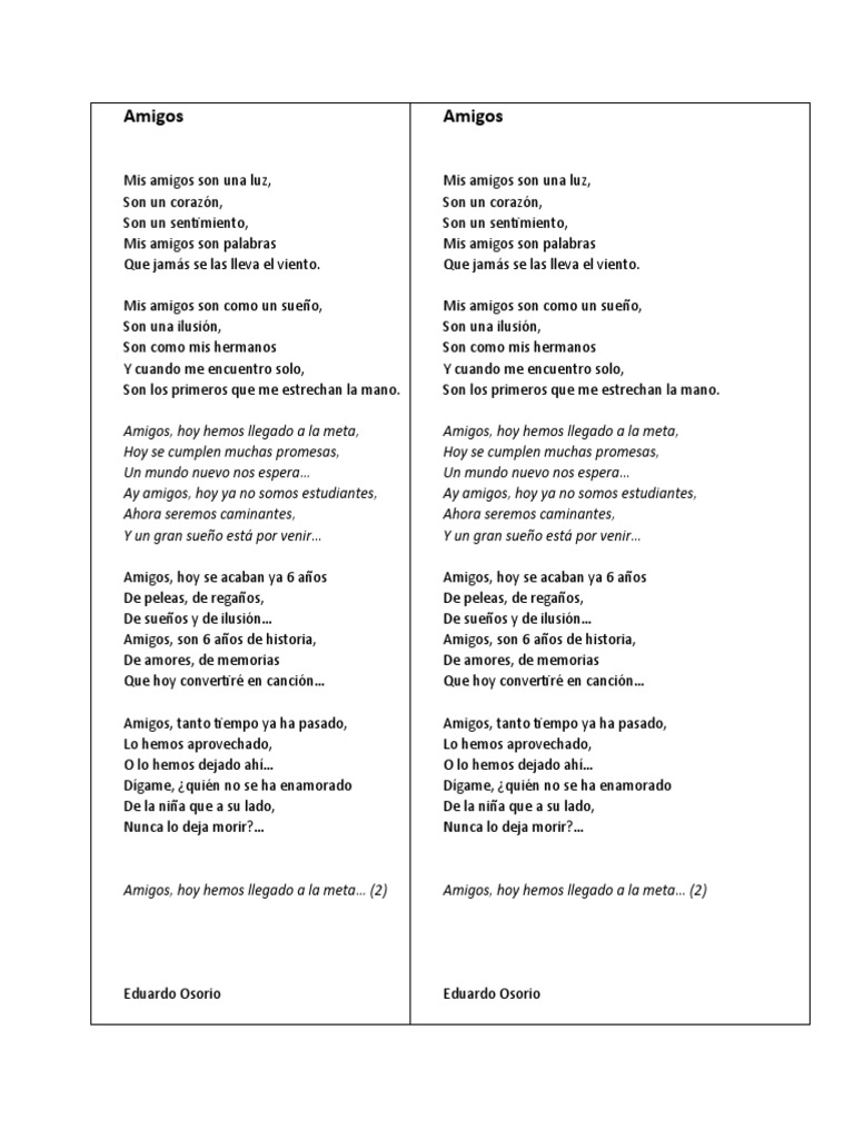 Canción "Amigos" de Eduardo Osorio | PDF