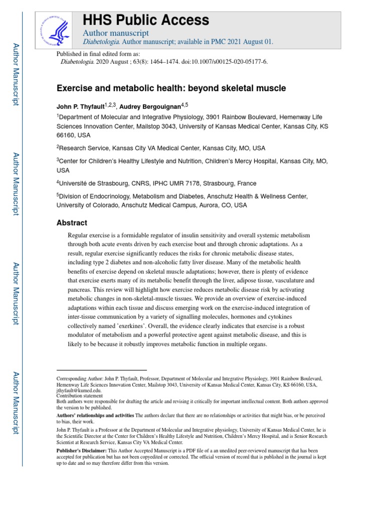 HHS Public Access: Exercise and Metabolic Health: Beyond Skeletal ...
