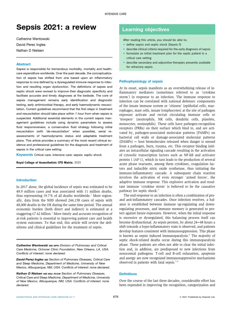 Sepsis 2021 A Review | PDF | Sepsis | Shock (Circulatory)
