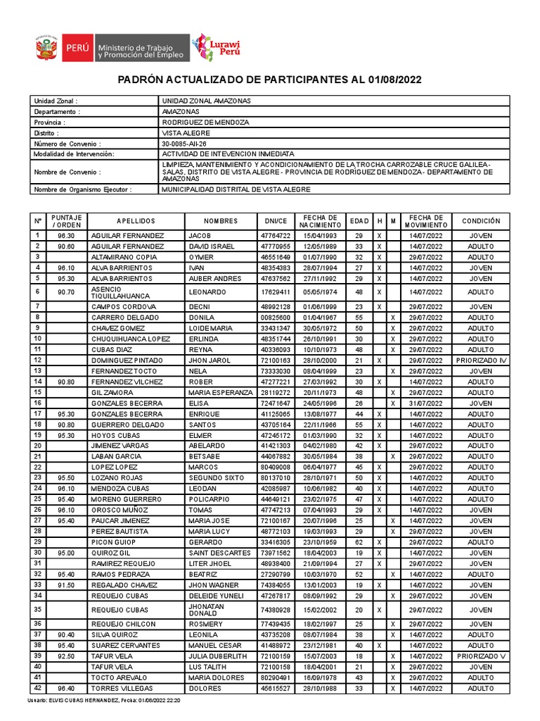 Padron Actualizado 01-08-2022 | PDF