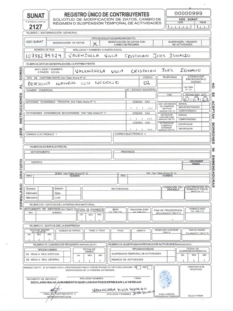 Formulario 2127 | PDF