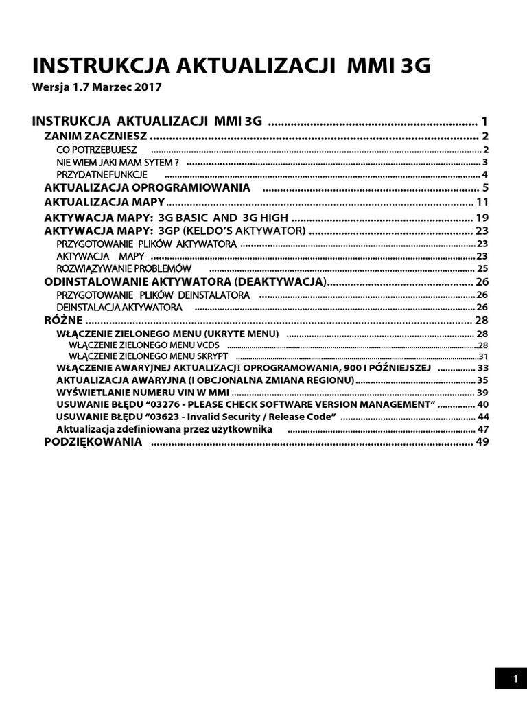 Instrukcja Aktualizacji Dla MMI 3G v1.7PL | PDF
