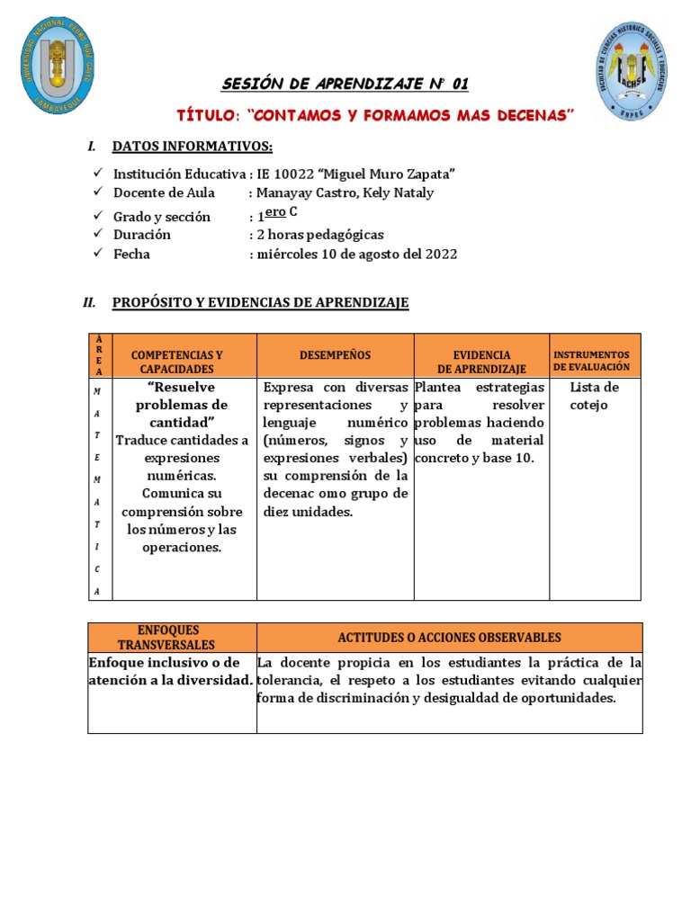 Sesion de Aprendizaje-Matematica | PDF | Aprendizaje | Cognición