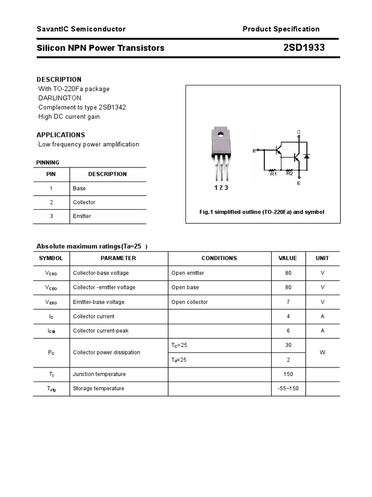 D1933 - Silicon NPN Power Transistors | PDF | Bipolar Junction ...