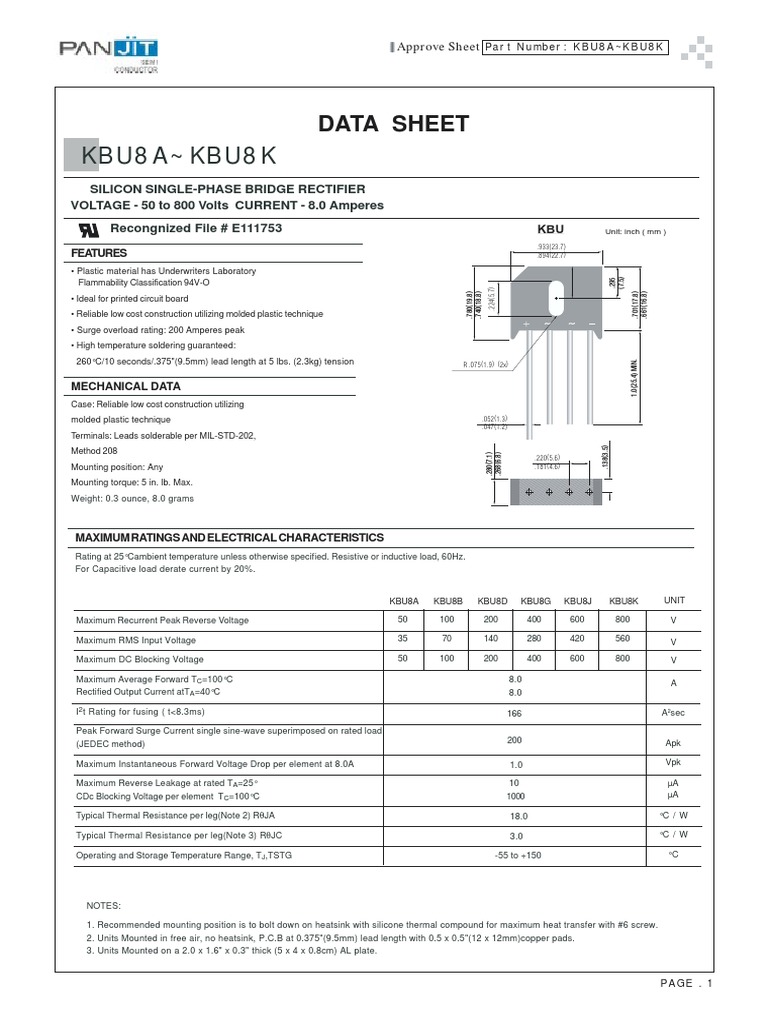 Approve Data Sheet for Silicon Single-Phase Bridge Rectifier Part ...
