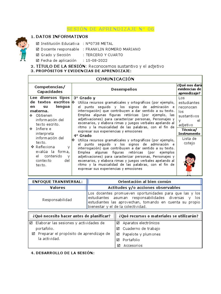 Sesión de Aprendizaje N6 | PDF | Aprendizaje | Adjetivo