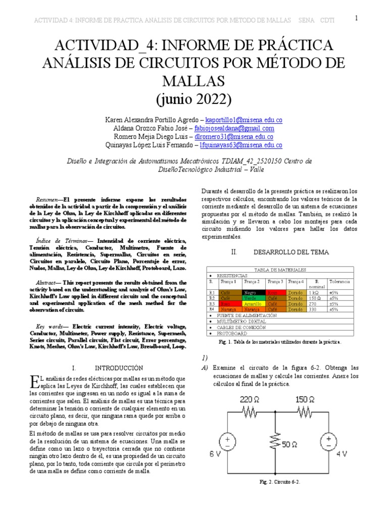 Act4 - Informe - Práctica - Método - de - Mallas - Tdiam - 42 Karen - Portillo - Fabio - Jose ...