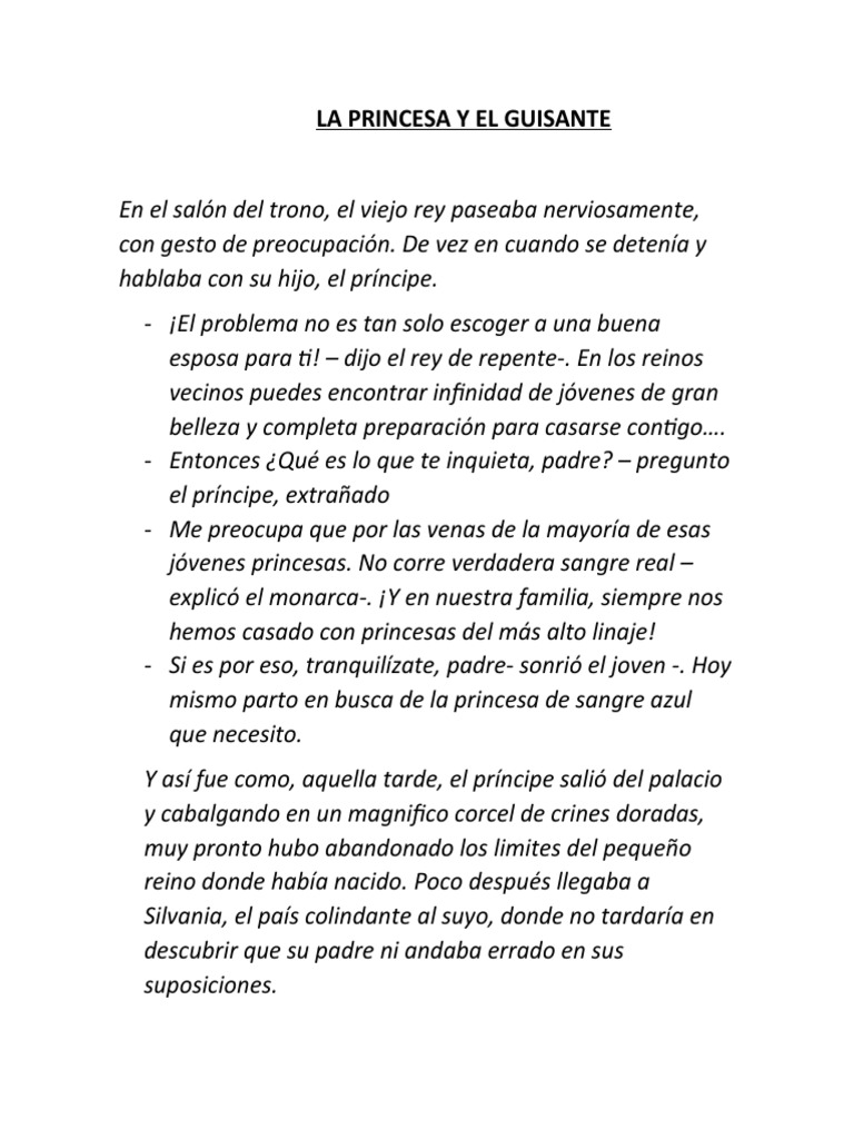 La Princesa y el Guisante: Cuento Clásico | PDF