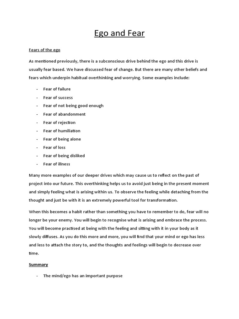 Ego and Fear | PDF