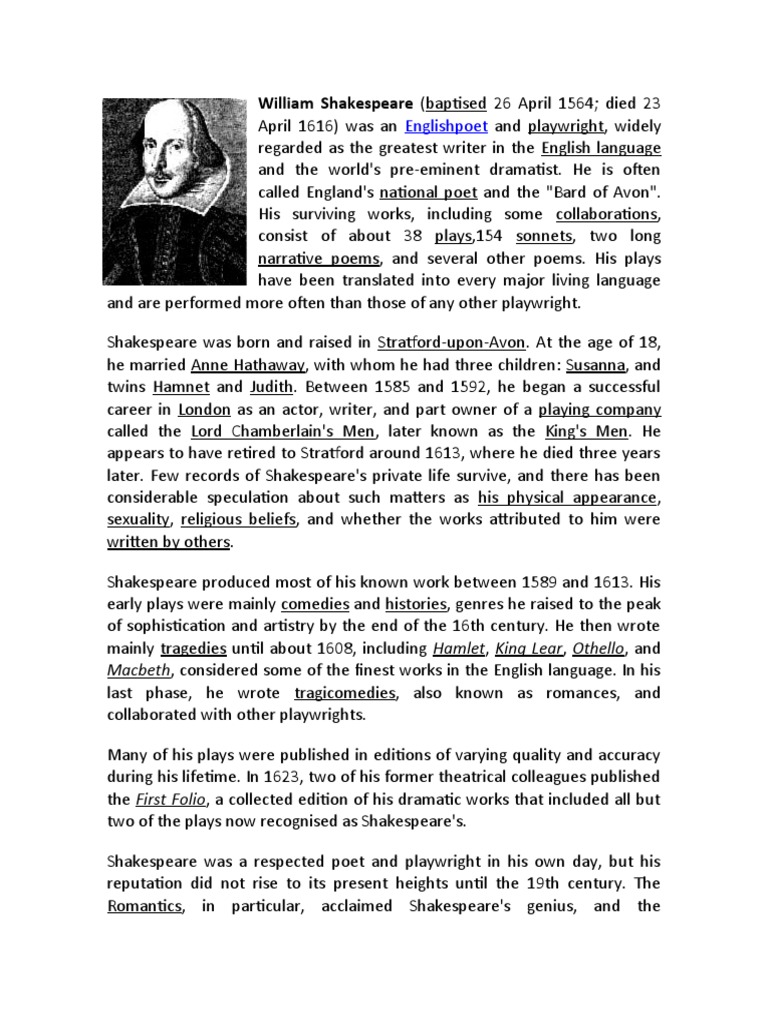 William Shakespeare's Biography | PDF | William Shakespeare